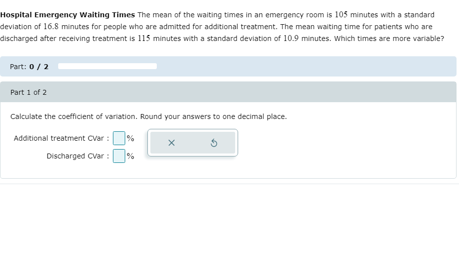 Solved Hospital Emergency Waiting Times The mean of the | Chegg.com