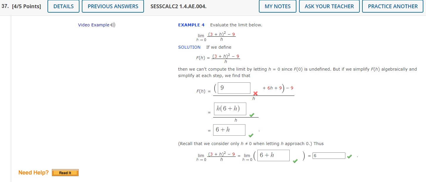 Solved EXAMPLE 4 Evaluate the limit below. limh→0h(3+h)2−9 | Chegg.com