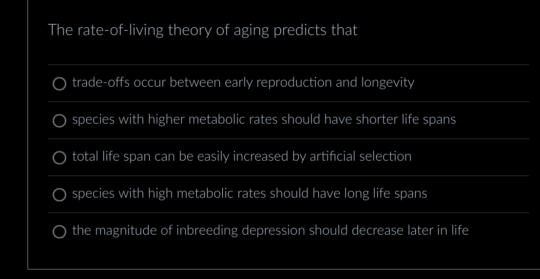 Solved The rate-of-living theory of aging predicts that | Chegg.com
