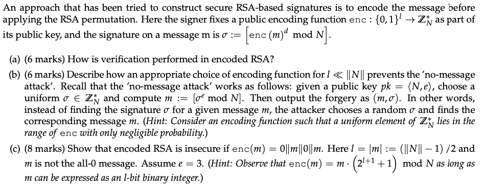 An approach that has been tried to construct secure | Chegg.com