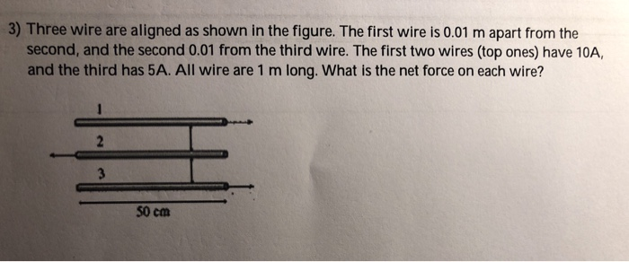 Solved 3) Three wire are aligned as shown in the figure. The | Chegg.com