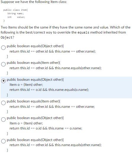 Solved Suppose we have the following Item class: public | Chegg.com