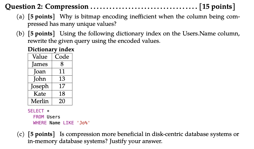 Question 2: Compression .... [15 points] (a) [5 | Chegg.com