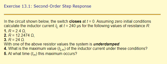 Solved Exercise 13.1: Second-Order Step Response In the | Chegg.com