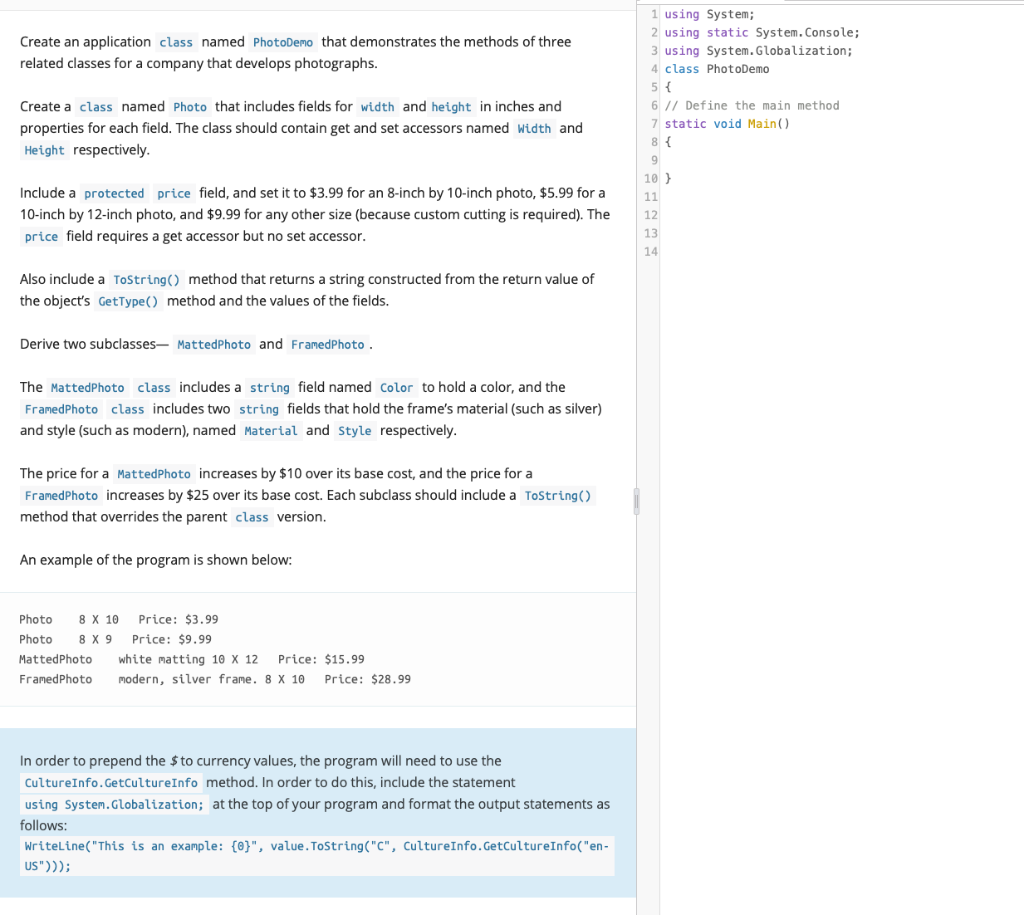Solved Create an application class named PhotoDemo that | Chegg.com