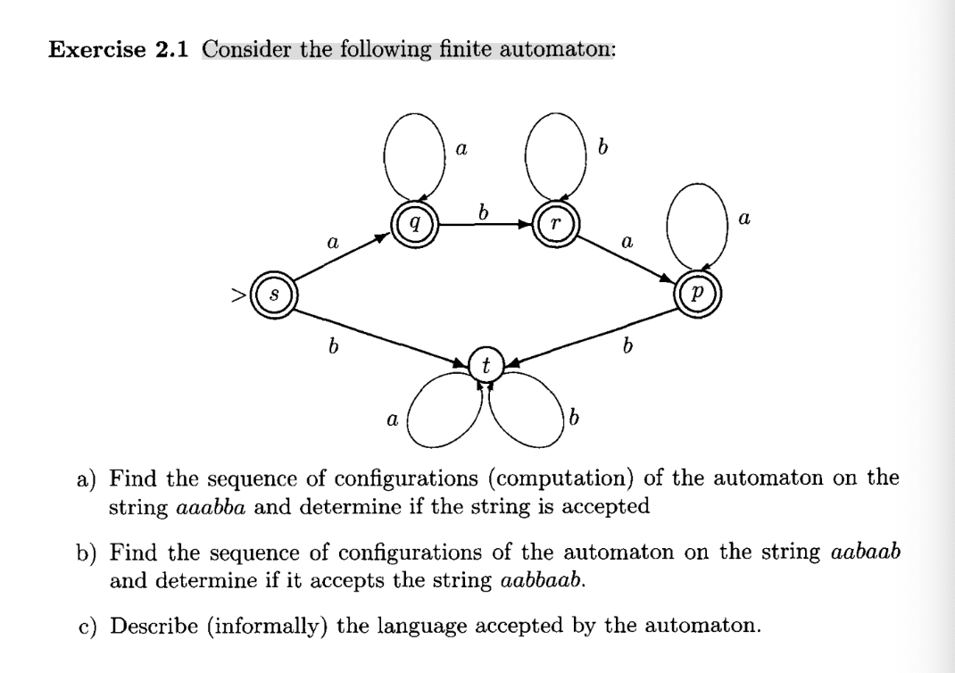 Solved Exercise 2.1 Consider the following finite automaton: | Chegg.com