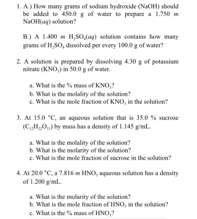Solved 1. A.) How many grams of sodium hydroxide (Na should | Chegg.com