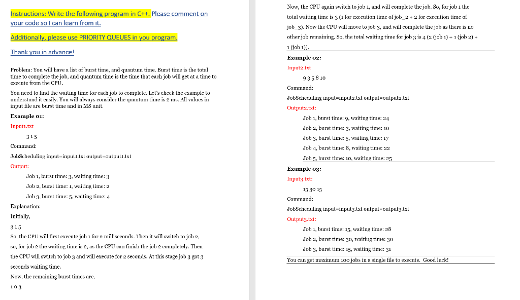 Solved C++ Job Scheduling Problem: I have no idea where to | Chegg.com