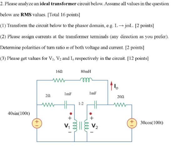 Solved 2. Please analyze an ideal transformer circuit below. | Chegg.com
