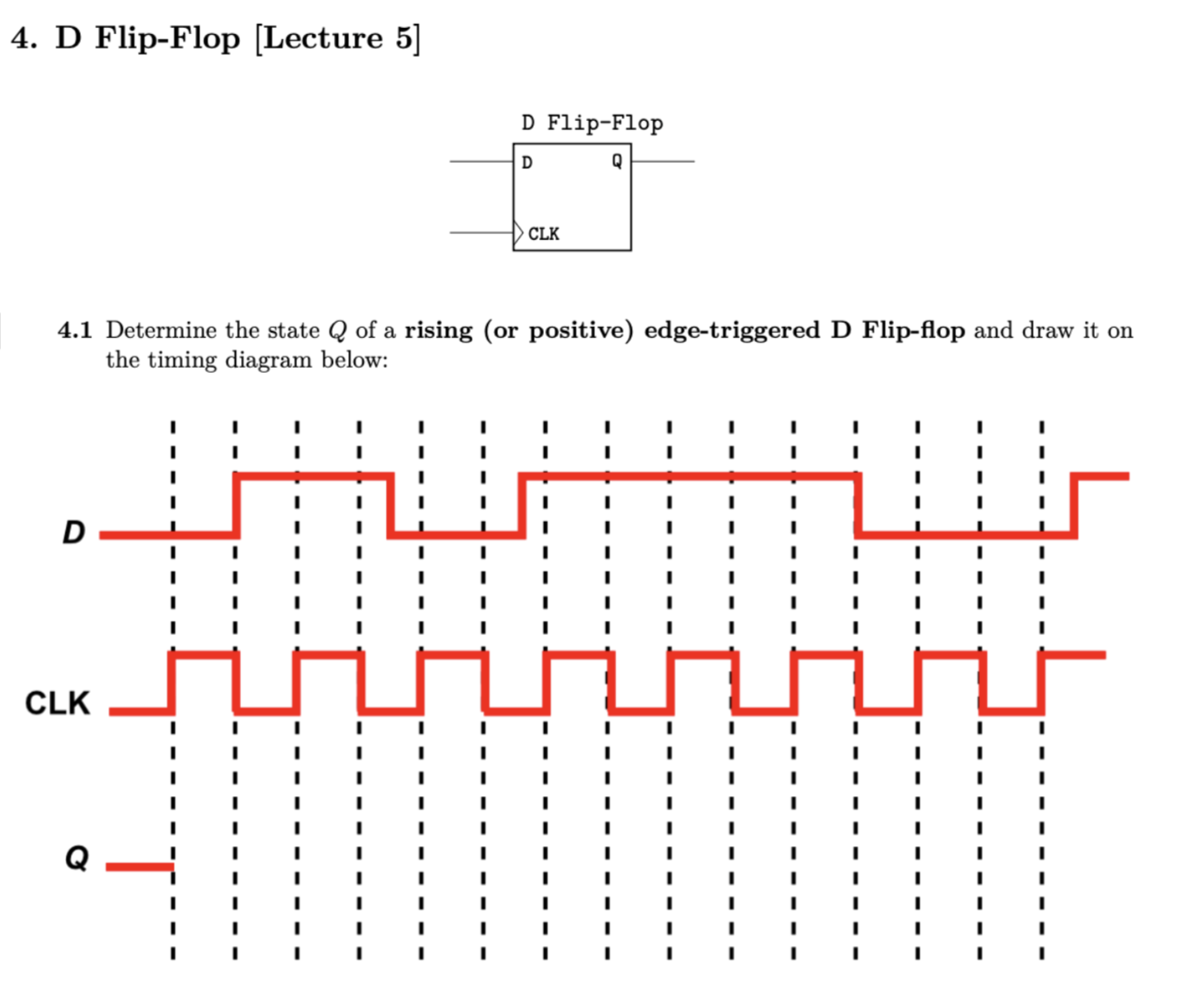 Solved D Flip-Flop [Lecture 5]4.1 ﻿Determine the state Q ﻿of | Chegg.com