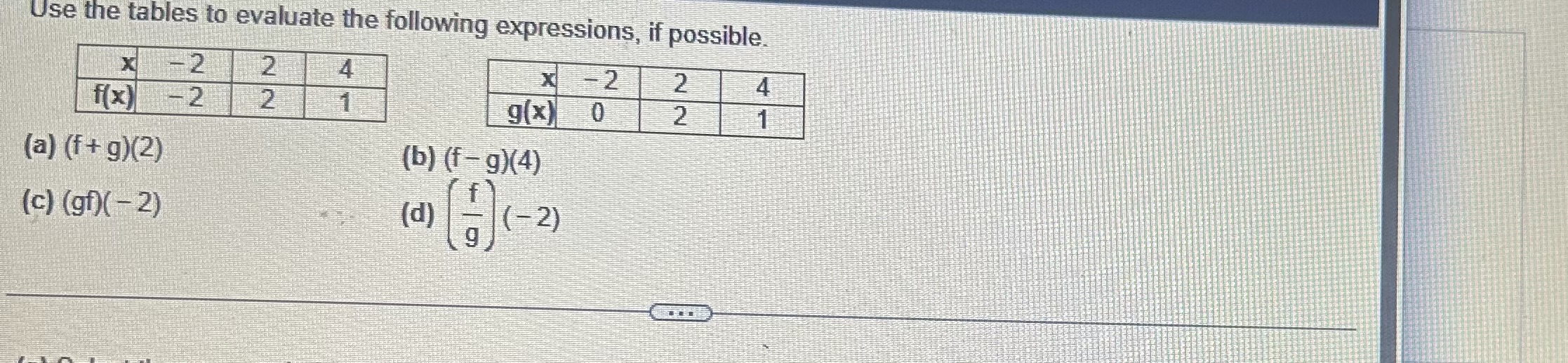 Solved Use the tables to evaluate the following expressions, | Chegg.com