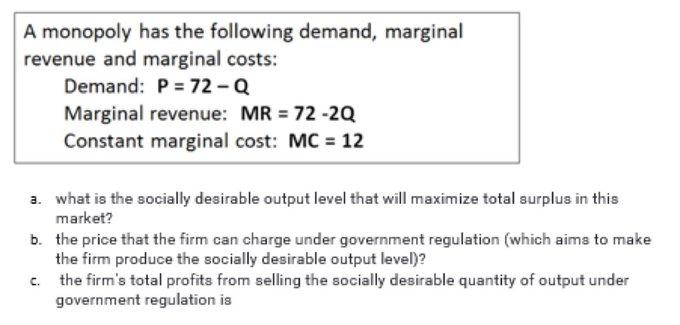 Solved A monopoly has the following demand, marginal revenue | Chegg.com