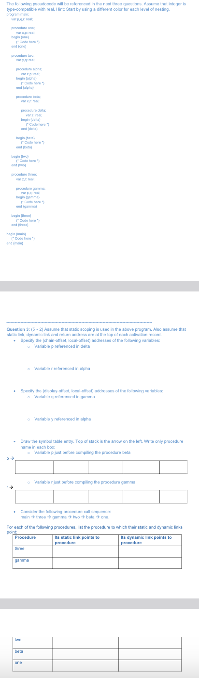 Solved The following pseudocode will be referenced in the | Chegg.com