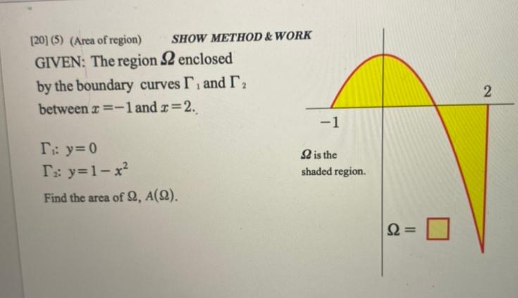 Solved [20] (5) (Area of region) SHOW METHOD GIVEN: The | Chegg.com