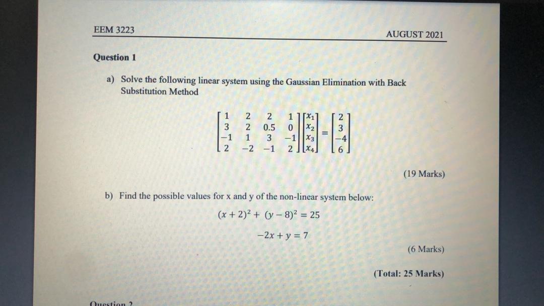 Solved EEM 3223 AUGUST 2021 Question 1 a) Solve the | Chegg.com