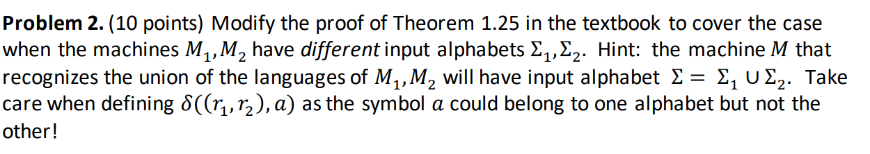 Problem 2. (10 points) Modify the proof of Theorem | Chegg.com