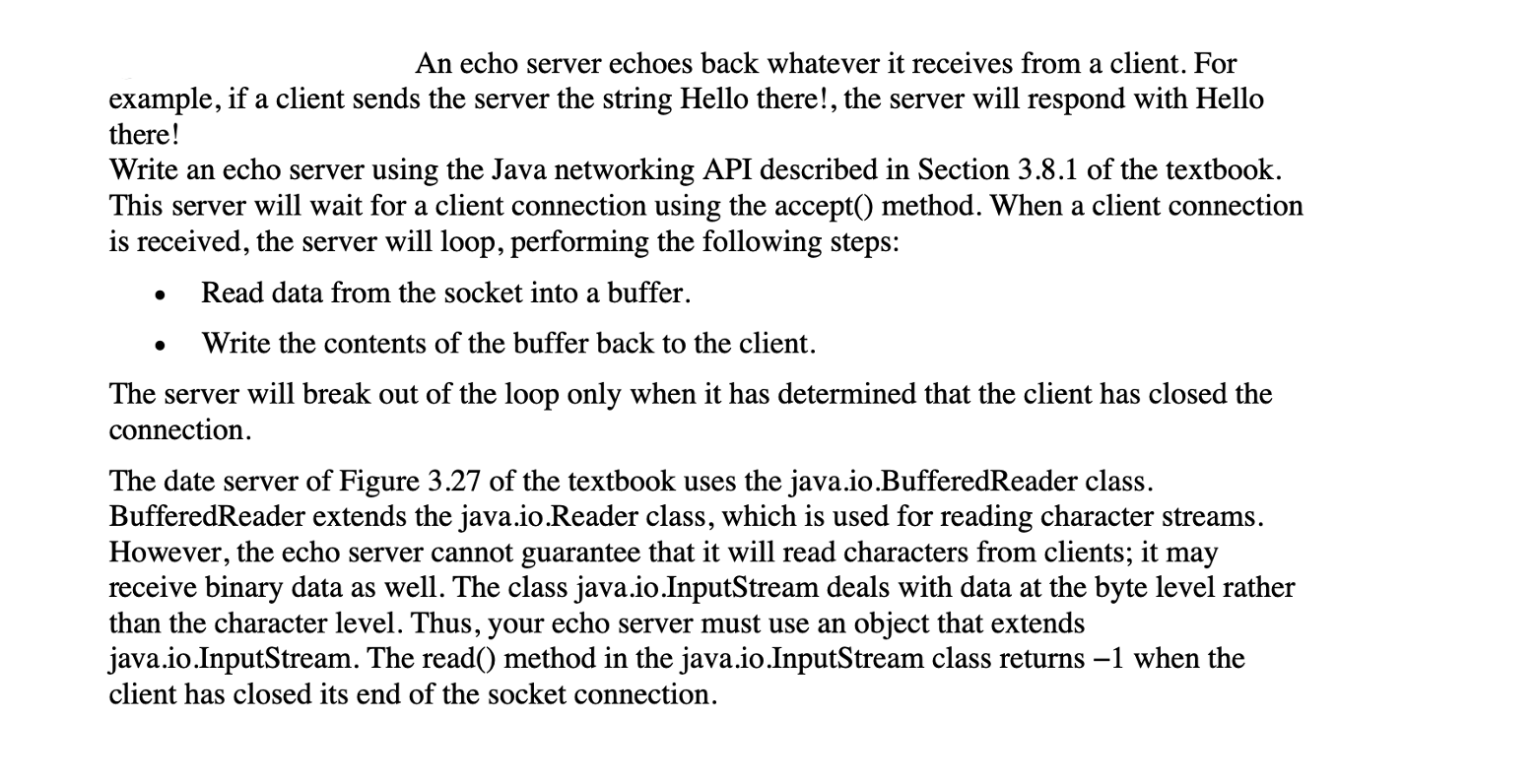 Solved . . An echo server echoes back whatever it receives | Chegg.com