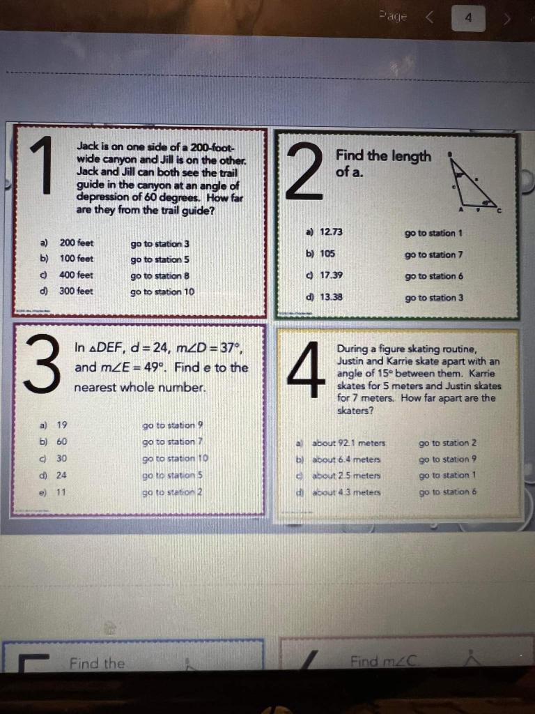 Laws of Sines and Cosines Stations | Chegg.com