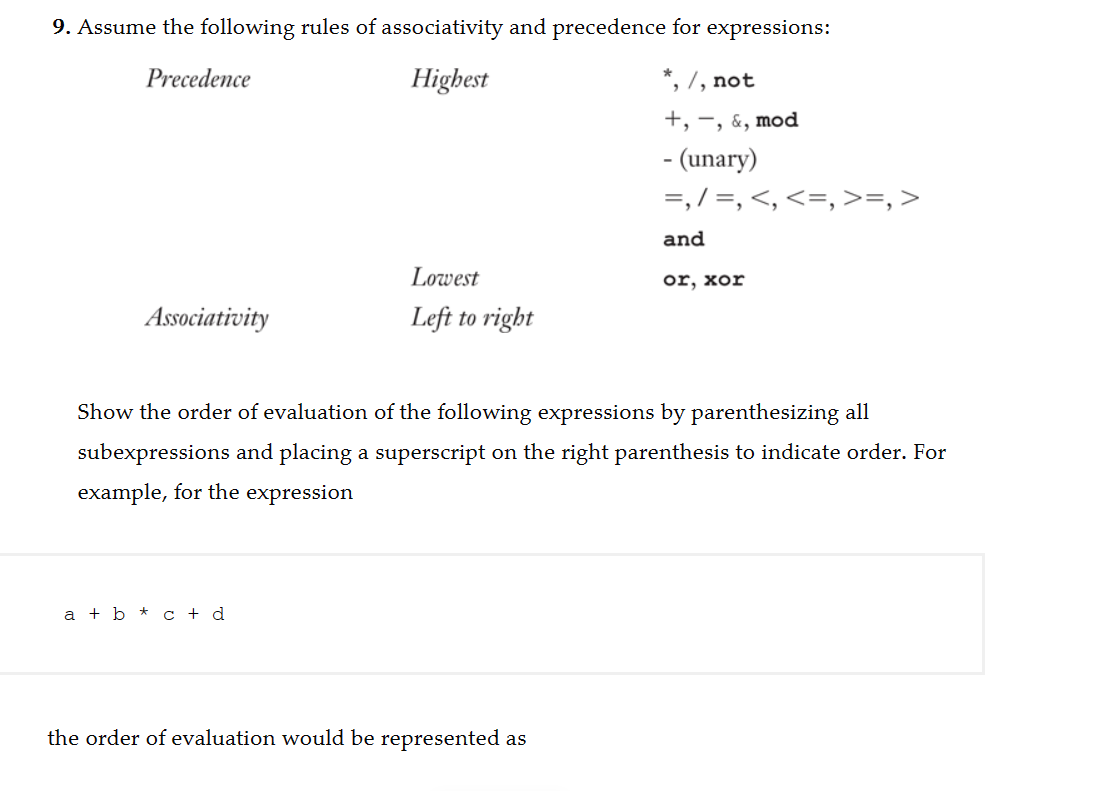 Solved Assume the following rules of associativity and | Chegg.com