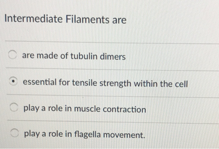 Solved Intermediate Filaments are are made of tubulin dimers | Chegg.com
