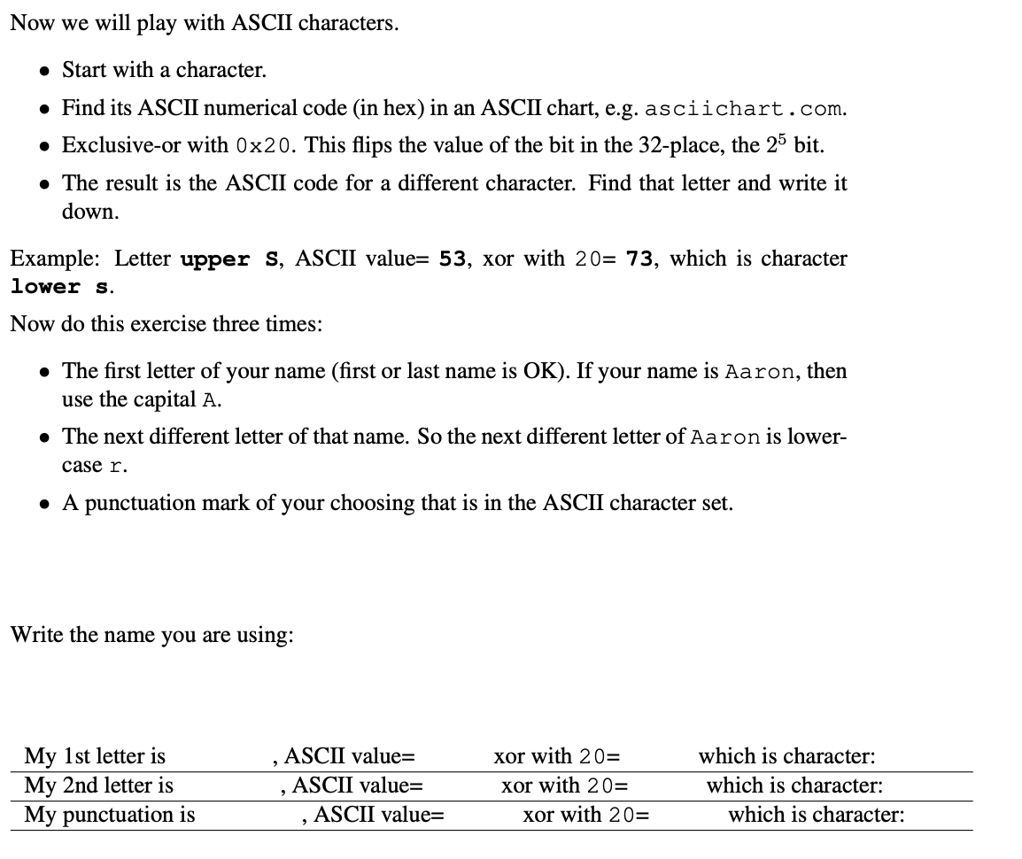 Now we will play with ASCII characters. • Start with | Chegg.com