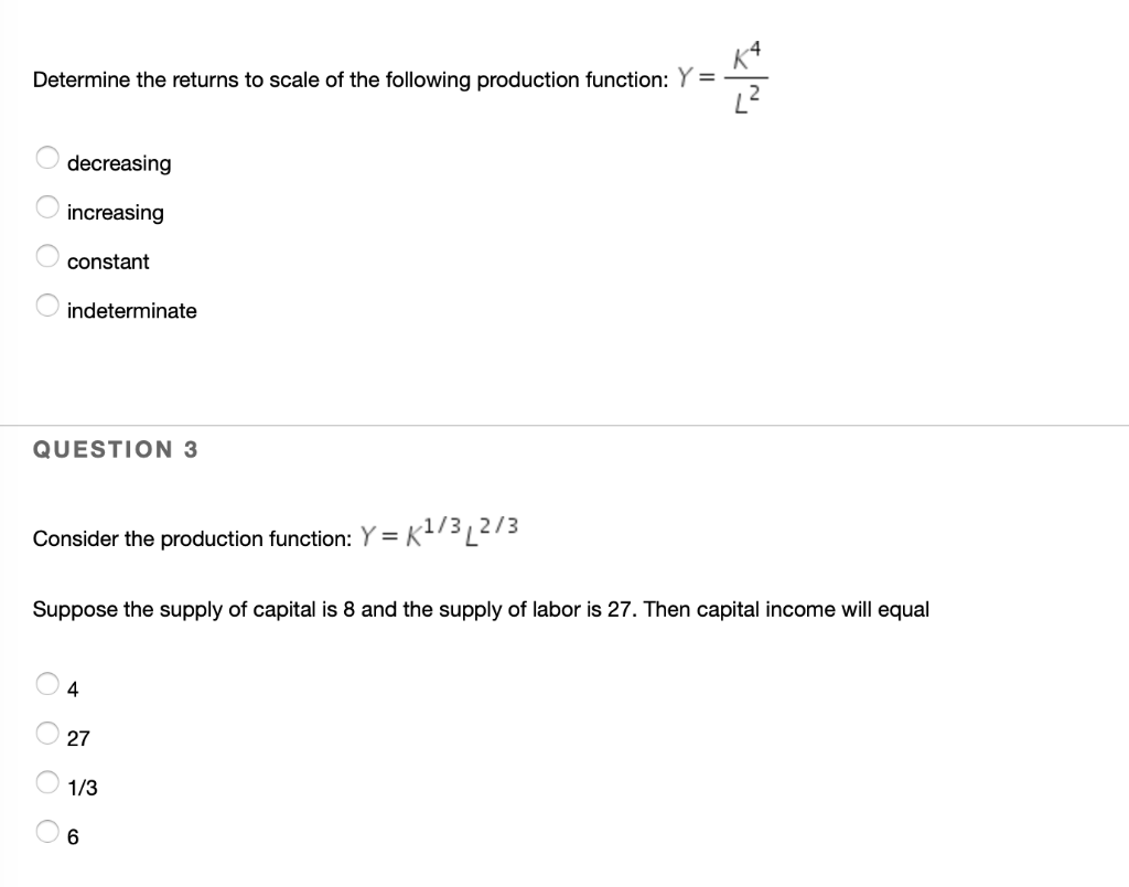 Solved Determine the returns to scale of the following | Chegg.com