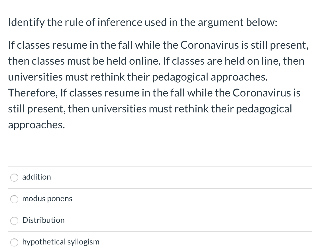Solved Identify the rule of inference used in the argument | Chegg.com
