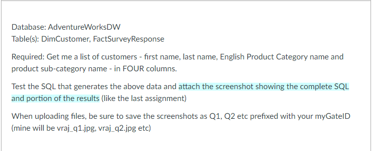 Solved Database: AdventureWorksDW Table(s): DimCustomer, | Chegg.com