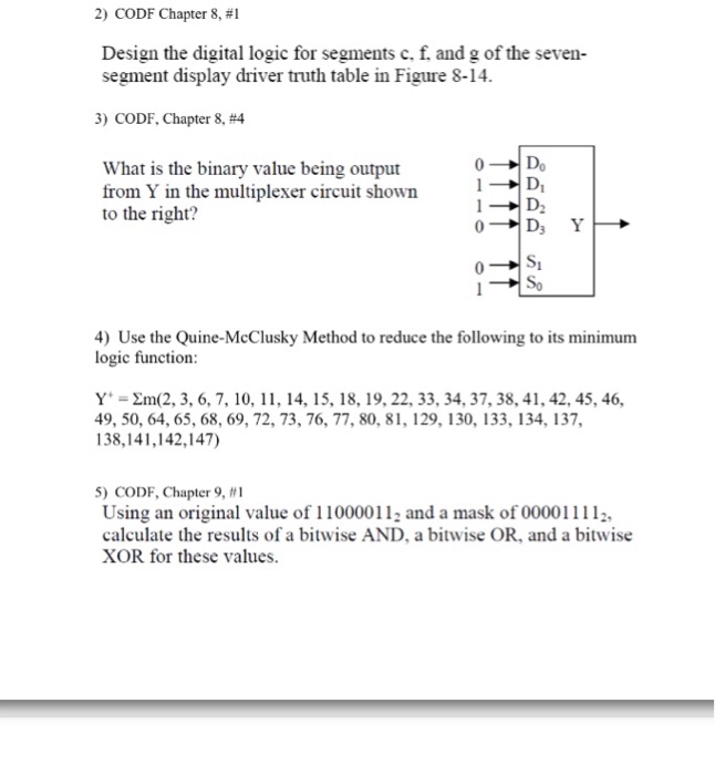 Solved 2) CODF Chapter 8, Design the digital logic for | Chegg.com