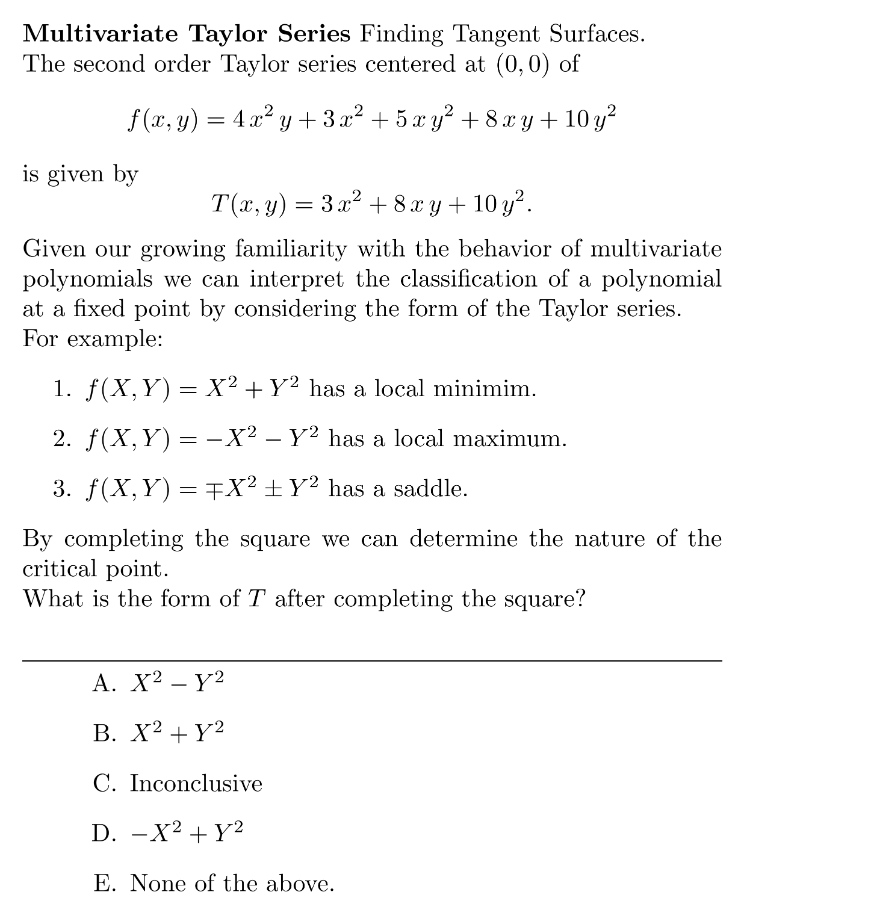 Solved Multivariate Taylor Series Finding Tangent Surfaces. | Chegg.com