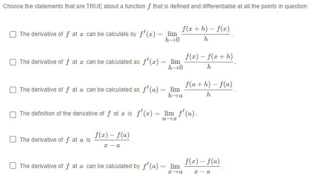Solved Choose the statements that are TRUE about a function | Chegg.com