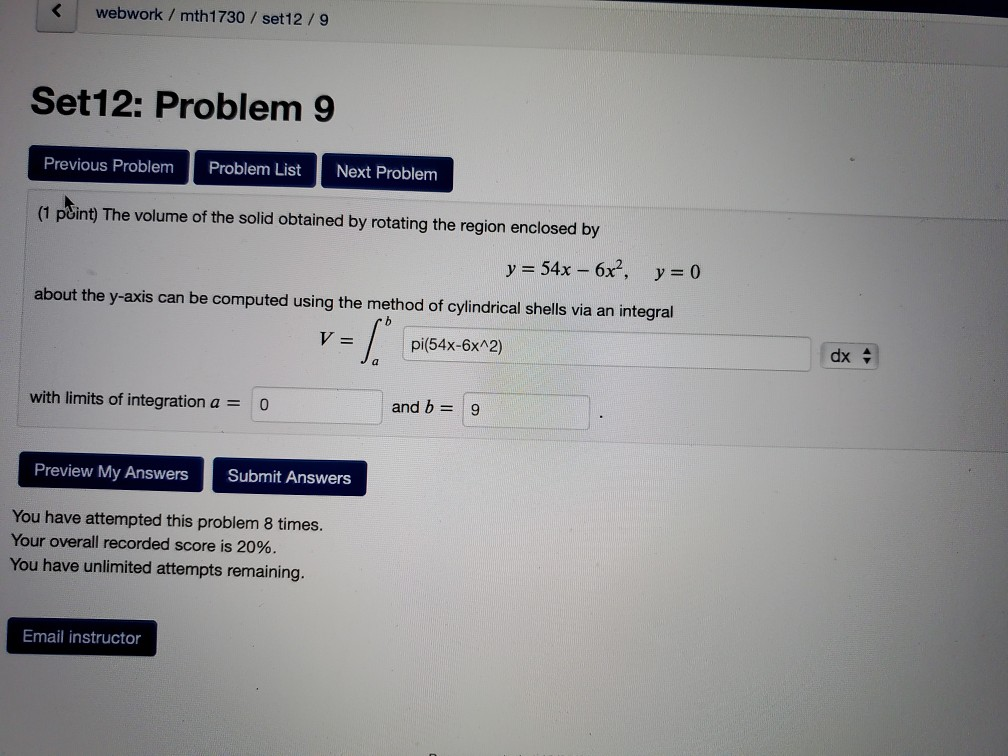 Solved webwork / mth1730 / set12/9 Set12: Problem 9 Previous | Chegg.com