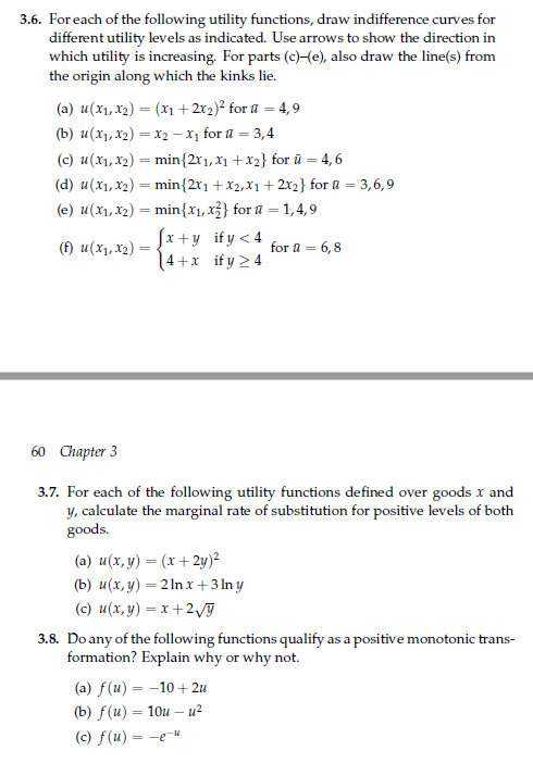Draw Indifference Curves For The Following Utility Functions
