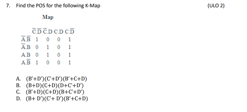 Solved 7. Find the POS for the following K-Map A. | Chegg.com