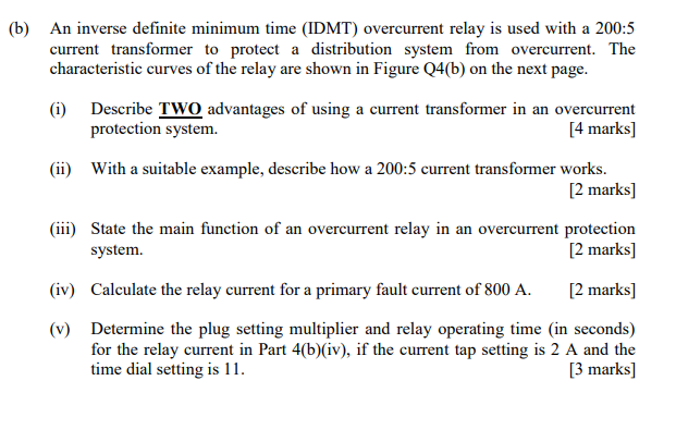 Solved (b) An inverse definite minimum time (IDMT) | Chegg.com