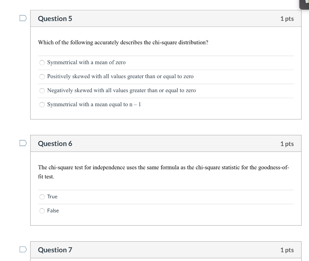 Solved Question 1 1 pts The chi-square distribution tends to | Chegg.com Solved Question 1 1 pts The chi-square distribution tends to | Chegg.com