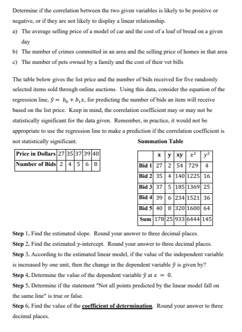 Solved Determine if the correlation between the two given | Chegg.com
