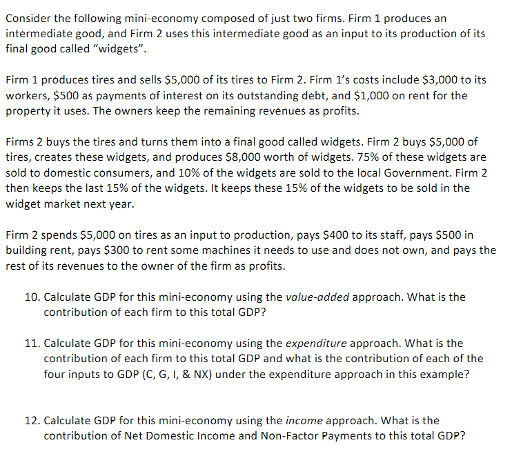 Solved Consider the following mini-economy composed of just | Chegg.com