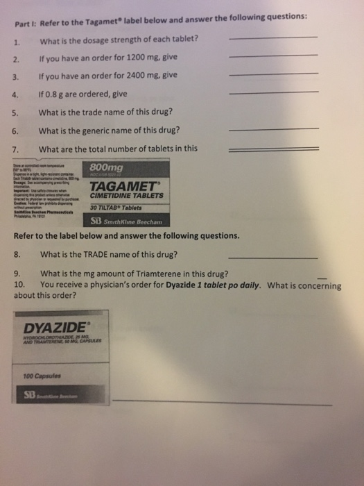 Solved Part I: Refer to the Tagamet label below and answer | Chegg.com