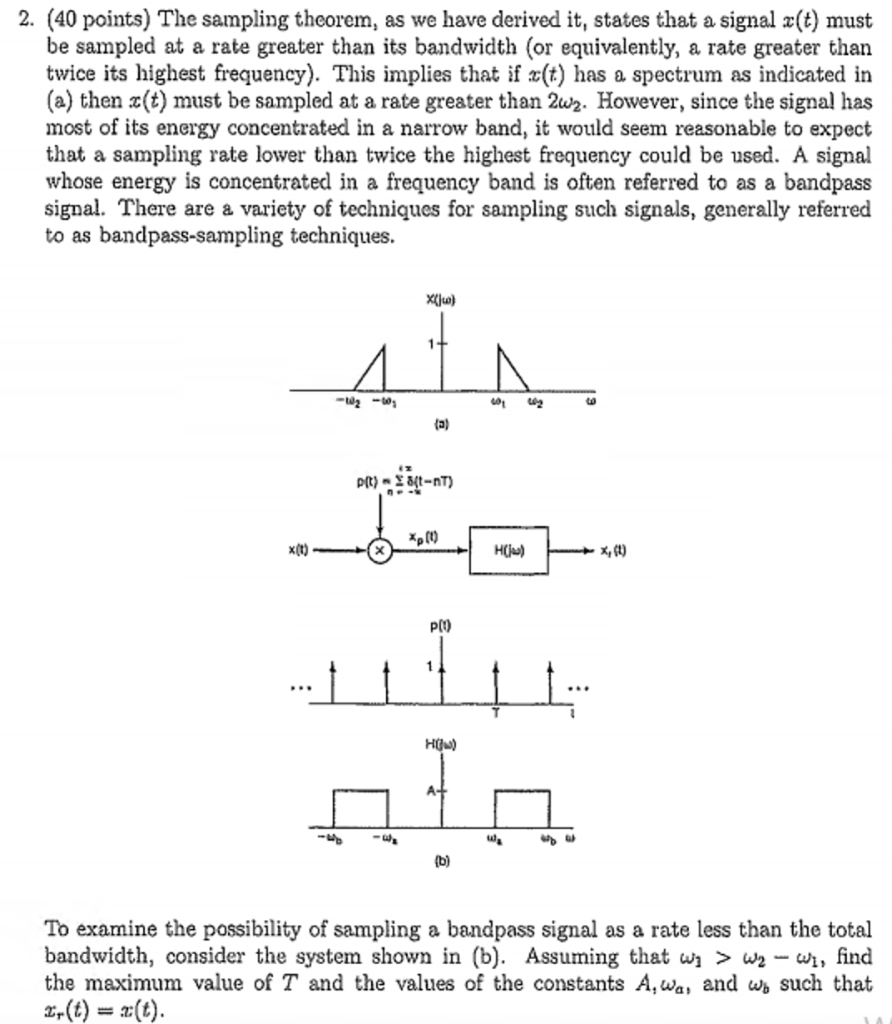 Solved 2. (40 points) The sampling theorem, as we have | Chegg.com
