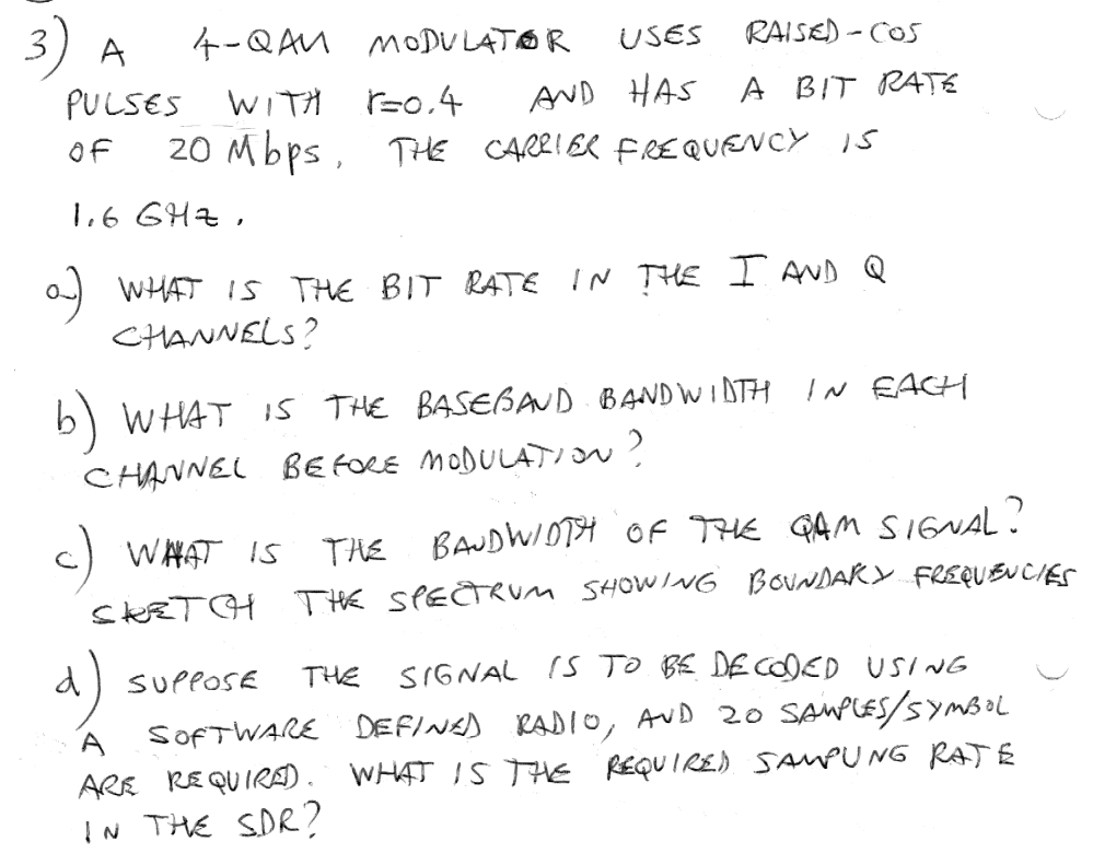 Solved 3) A T-QAM MODULATOR USES RAISED-COS pULSES WITH | Chegg.com