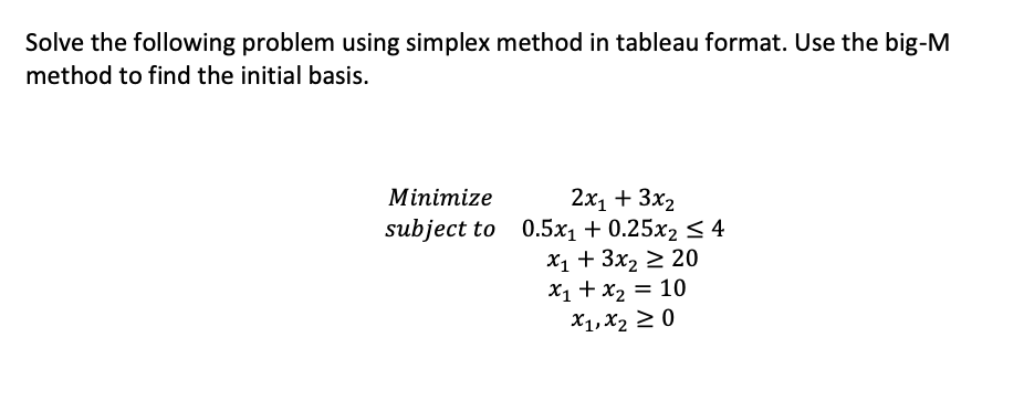 Solved Solve the following problem using simplex method in | Chegg.com