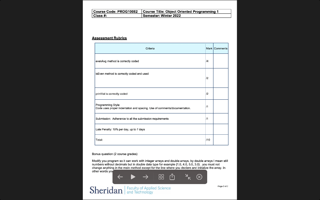 Solved Course Code: PROG10082 Class #: Course Title: Object | Chegg.com