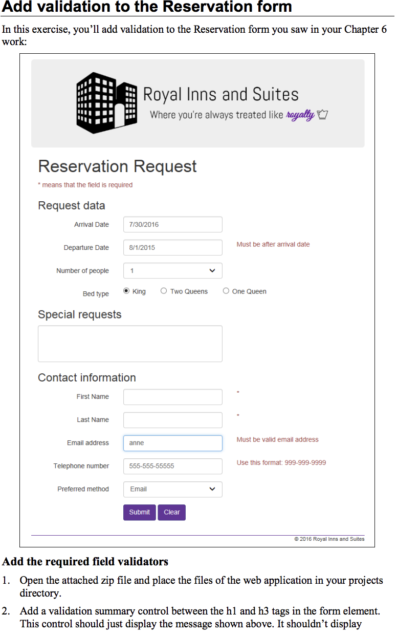 Solved Add validation to the Reservation form In this | Chegg.com