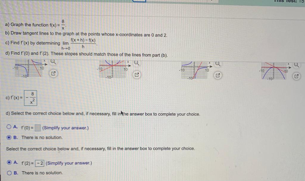 Solved 8 a) Graph the function f(x) = x b) Draw tangent | Chegg.com