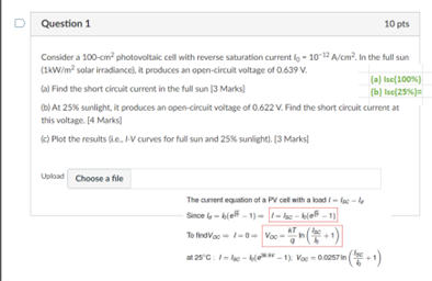 Solved Consider a 100−cm2 photovoltaic cell with reverse | Chegg.com