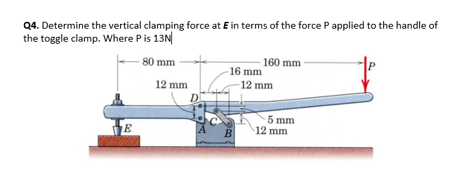 Solved Q4. Determine the vertical clamping force at E in | Chegg.com