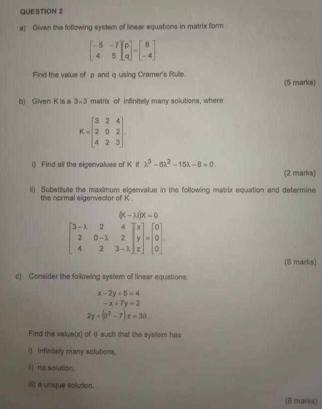 Solved a) Given the following system of linear equations in | Chegg.com