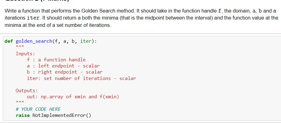 Solved Write a function that performs the Golden Search | Chegg.com