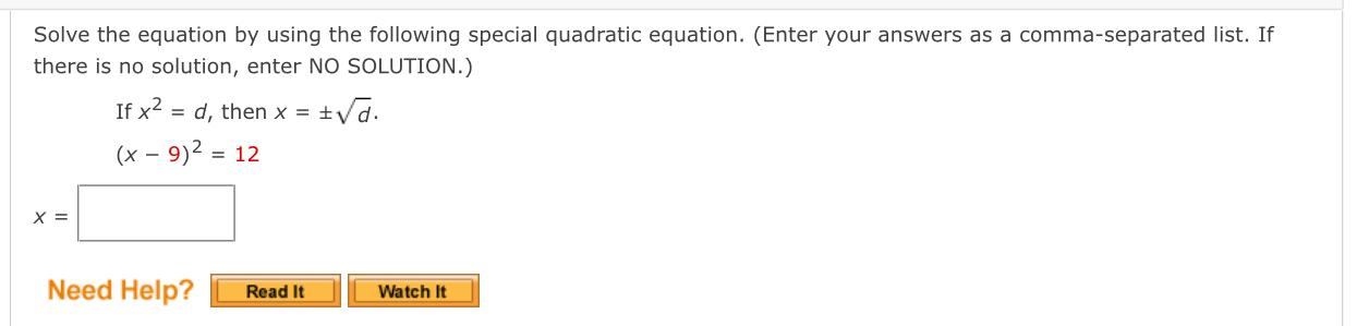 Solved Solve the equation by using the following special | Chegg.com